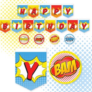 Superhero Happy Birthday Banner / Sign / Pennant / Superhero Party ...