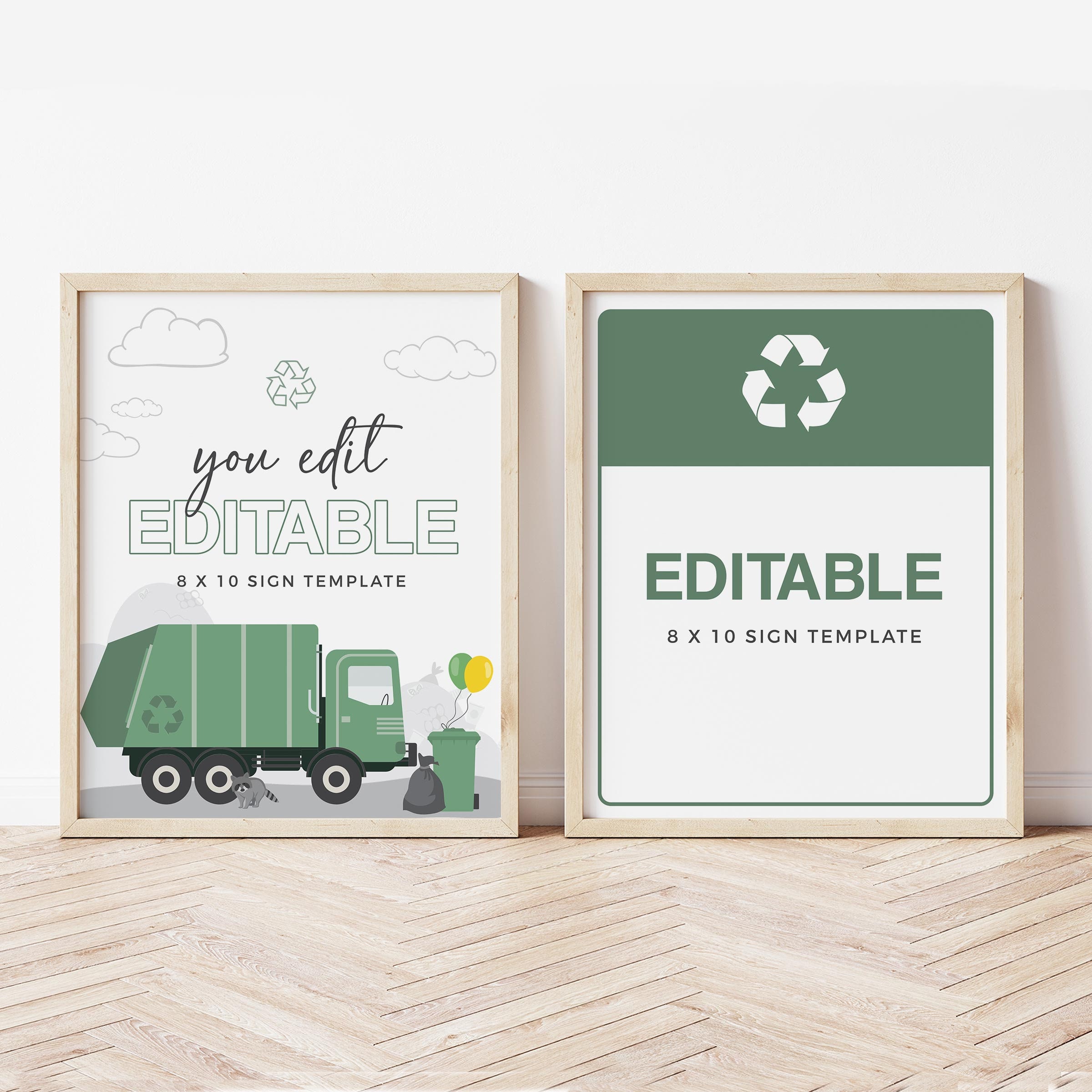 EDITABLE Garbage Truck Party Sign Templates, Recycling Truck, Dump ...
