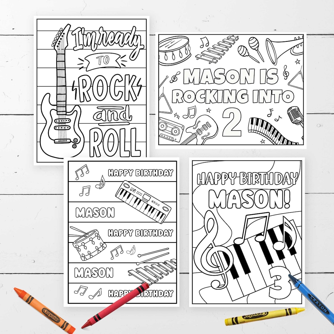 EDITABLE Music Birthday Party Coloring Pages • 4 Designs 8.5 X 11 ...