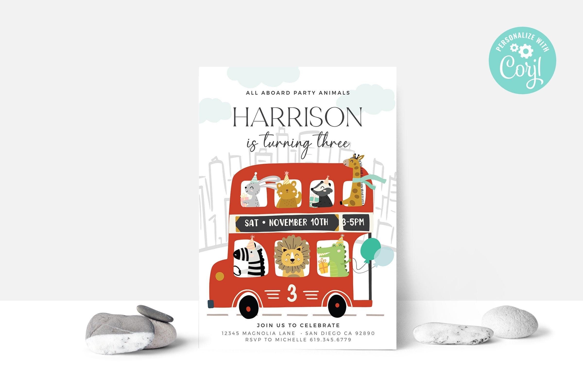 EDITABLE Party Animals Birthday Invitation • Party Bus Birthday ...