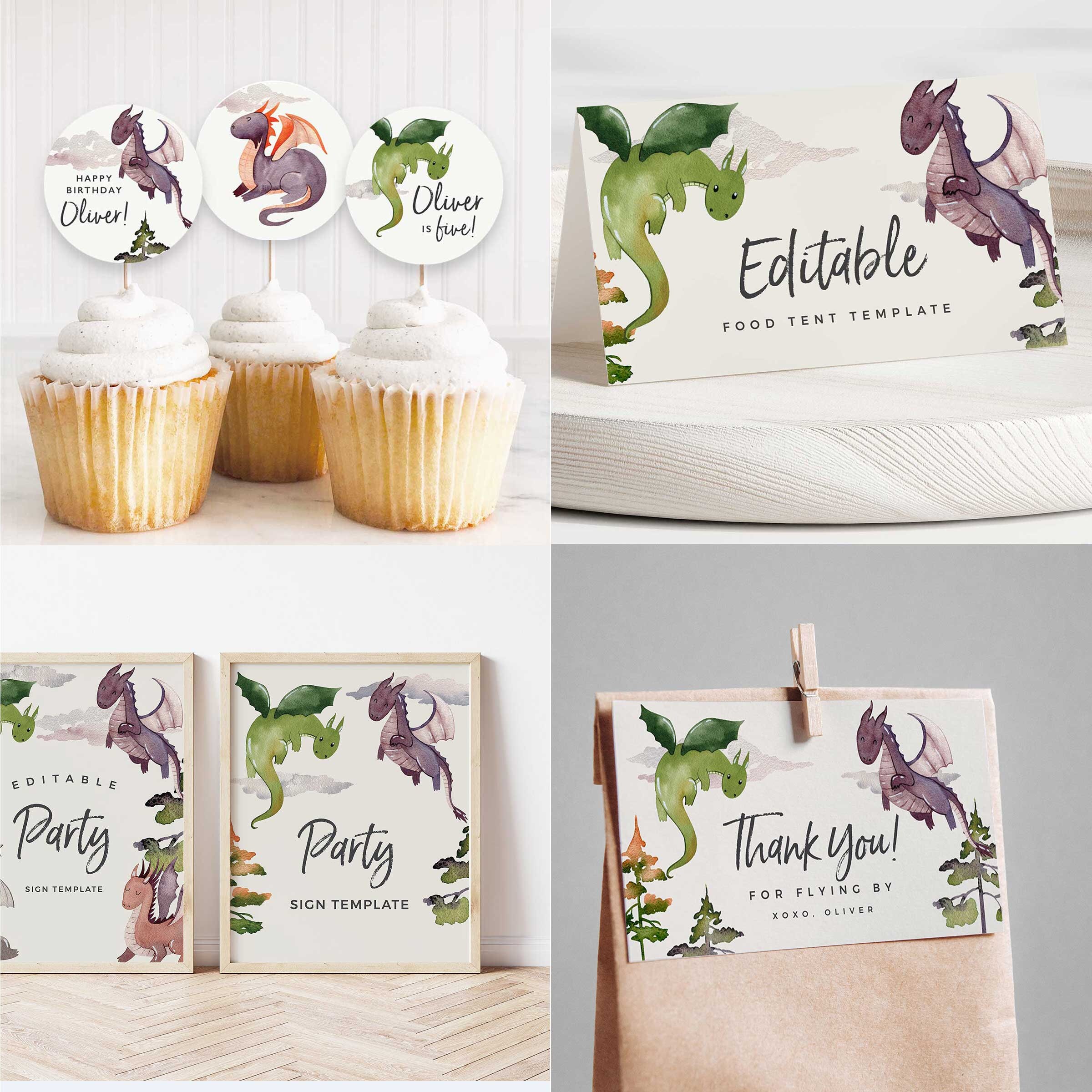 Editable Dragon Food Tent | Modern Dragon Table Tent, Food Sign, Tent ...