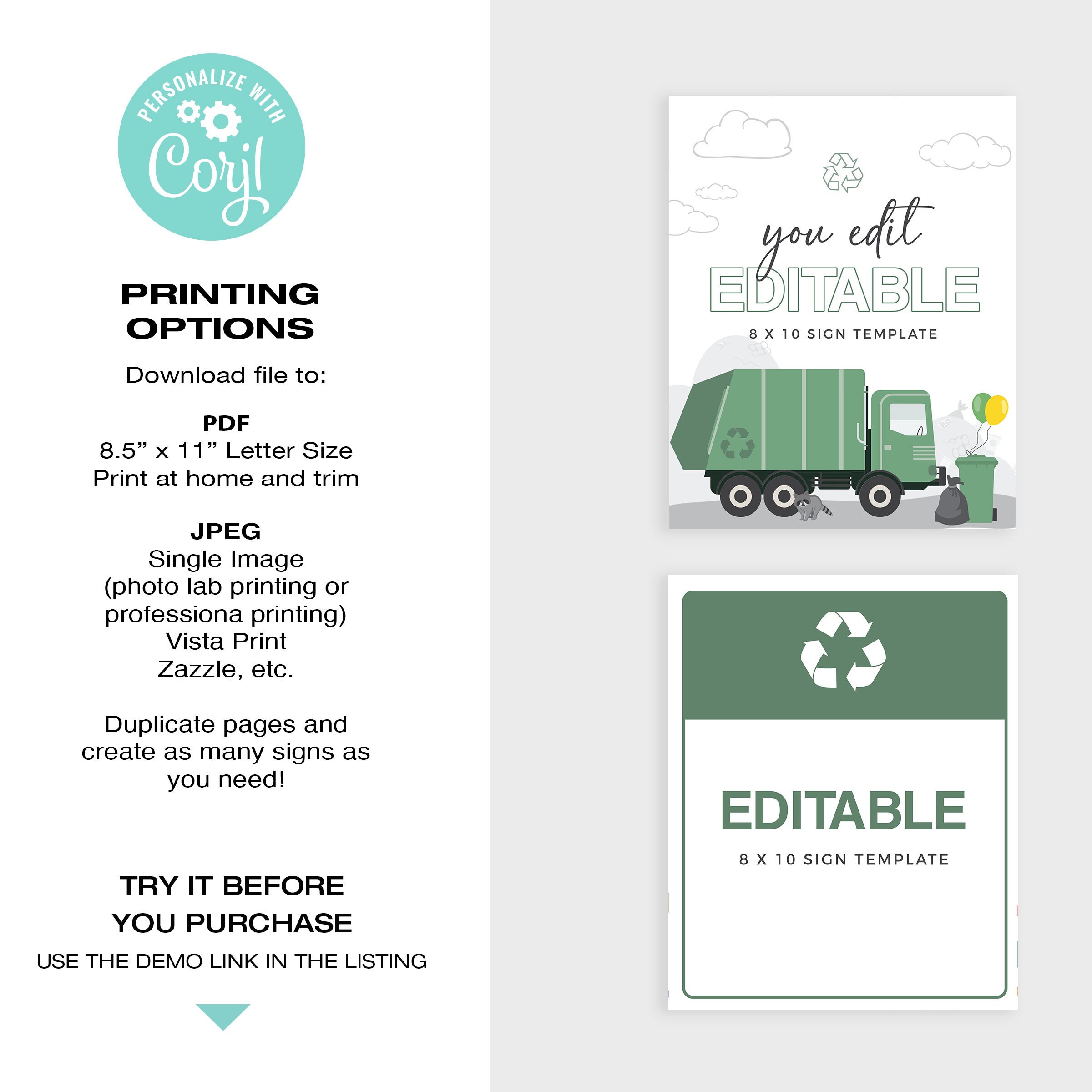 EDITABLE Garbage Truck Party Sign Templates, Recycling Truck, Dump ...