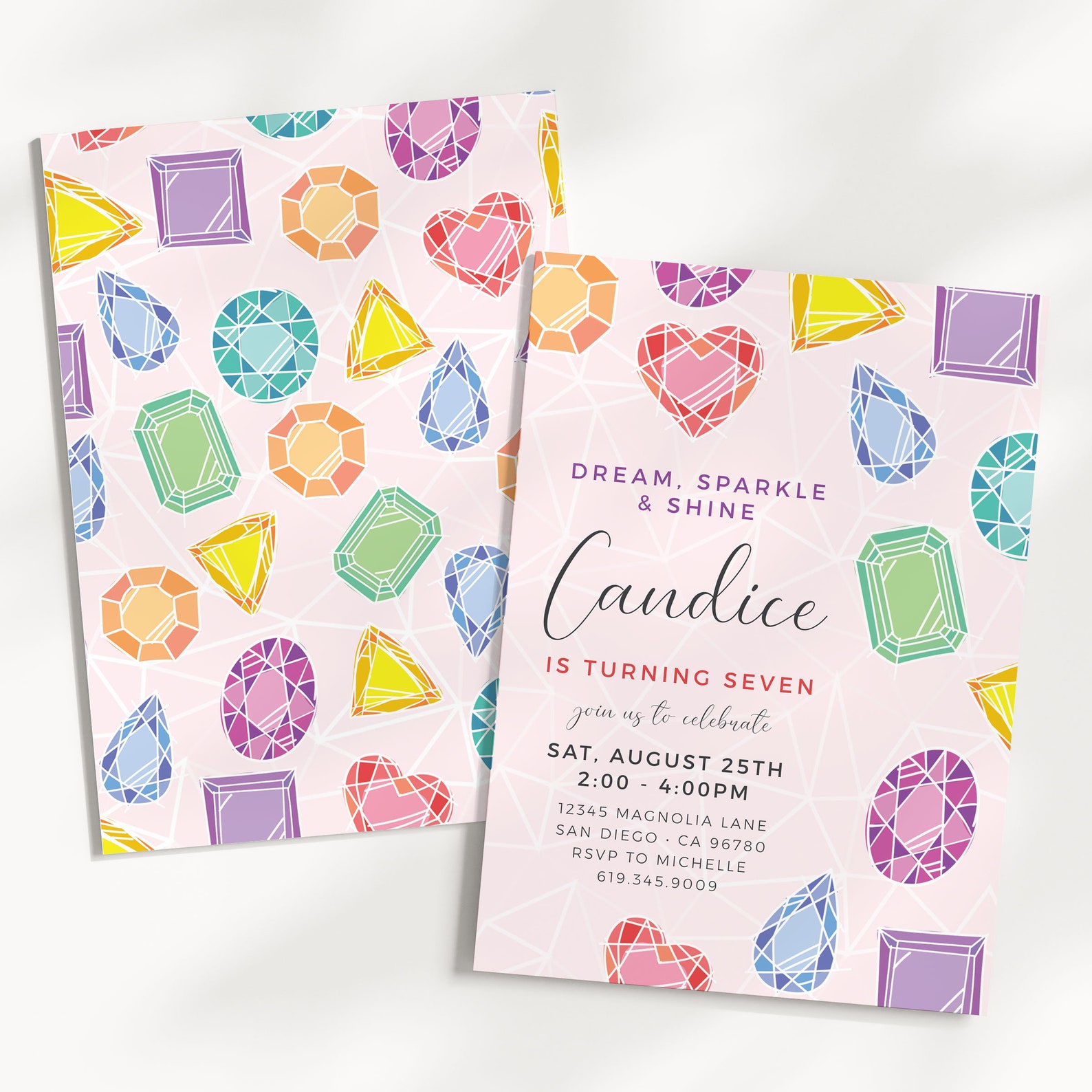 EDITABLE Gemstone Birthday Invitation, Dream Sparkle and Shine Party ...