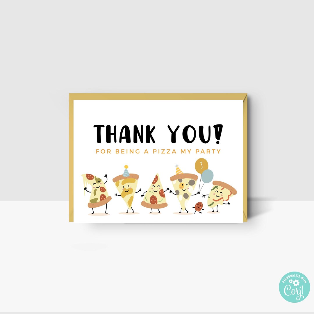 EDITABLE Pizza Party Thank You Card • Note Card, Stationery, Slice of ...