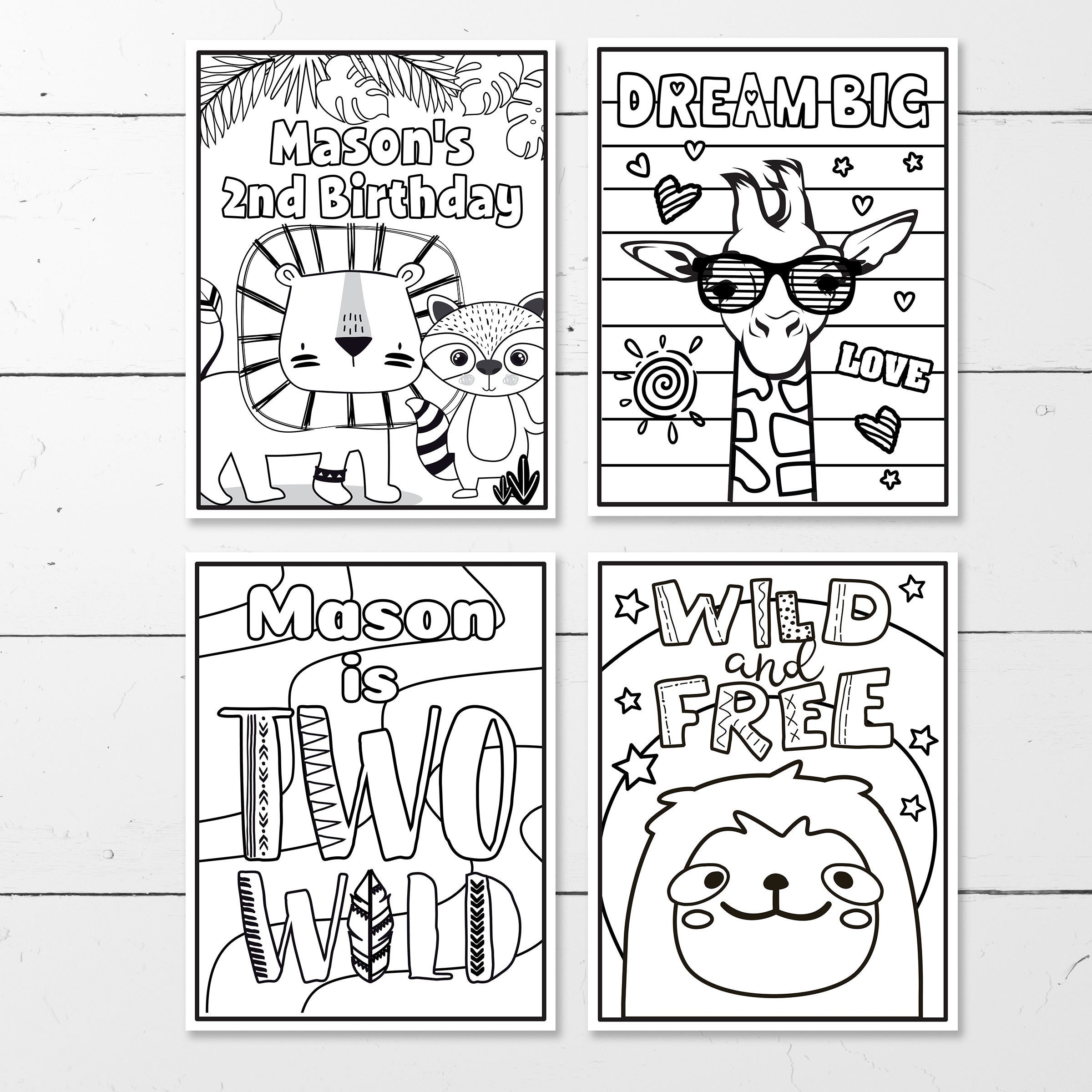 EDITABLE Two WILD Coloring Pages • 4 Designs 8.5 X 11 | Birthday ...