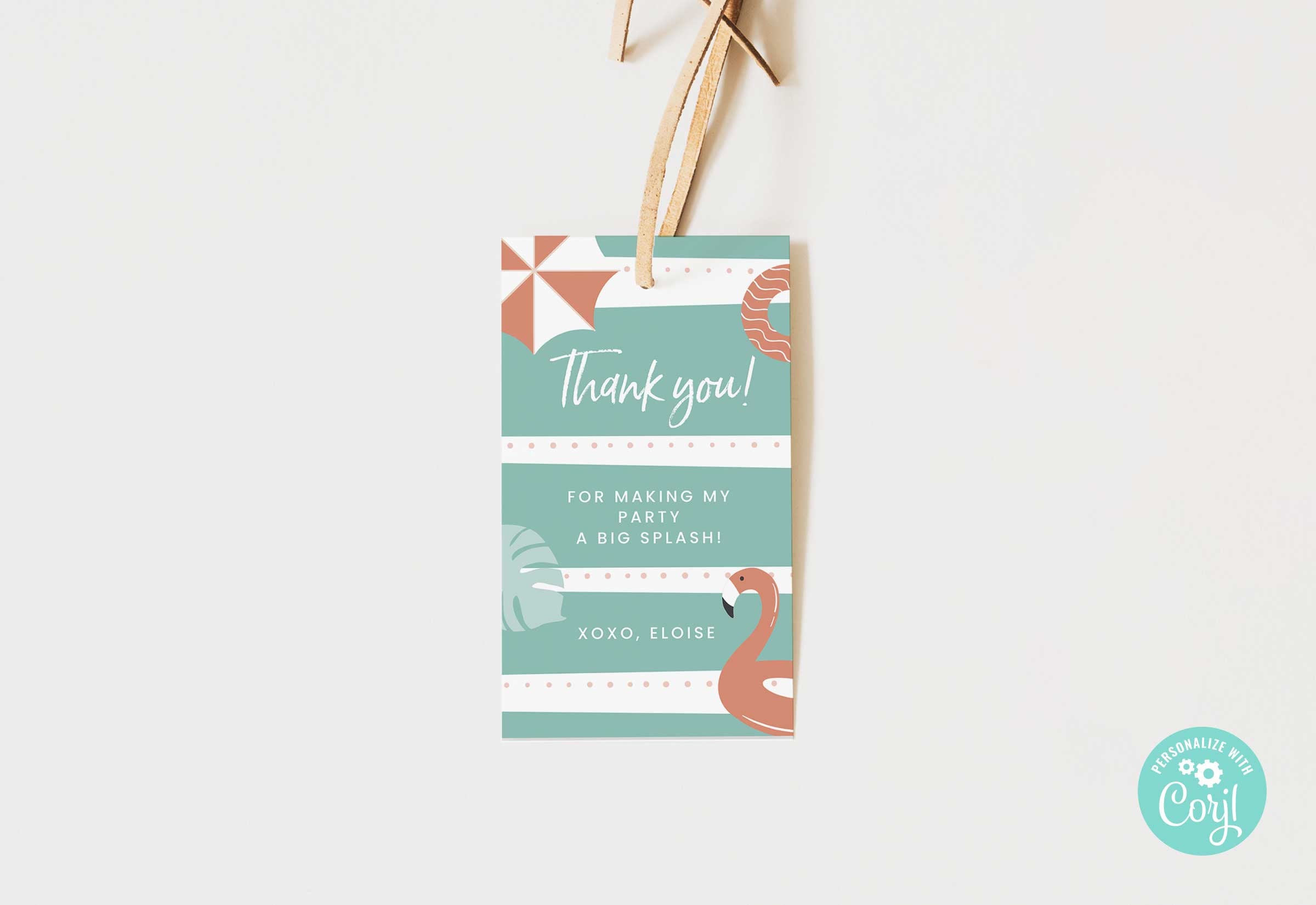 EDITABLE Pool Party Thank You Tag Favor Tag Gift Tag Beach - Etsy