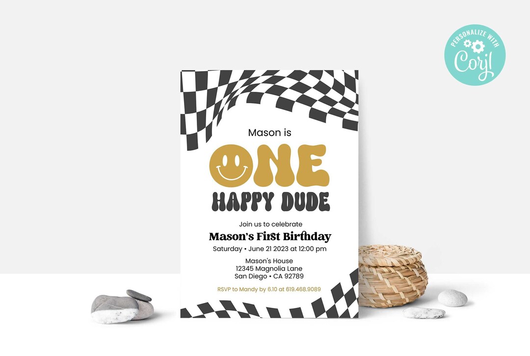One HAPPY Dude Birthday Invitation Editable Template | One Happy Dude ...