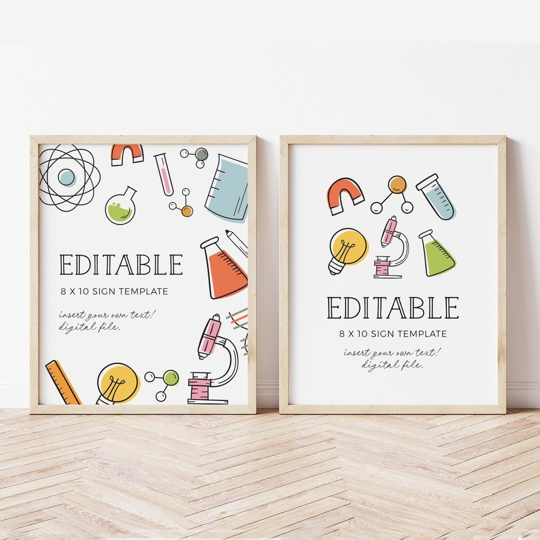 EDITABLE Science Party Signs • Science Themed Party Signs • 8 X 10 ...