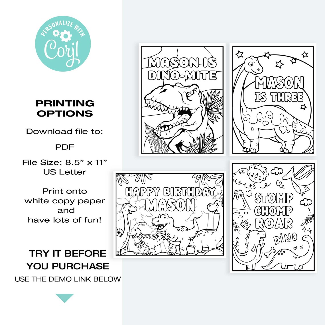 EDITABLE Dinosaur Party Coloring Pages • Dinosaur Coloring Sheets ...