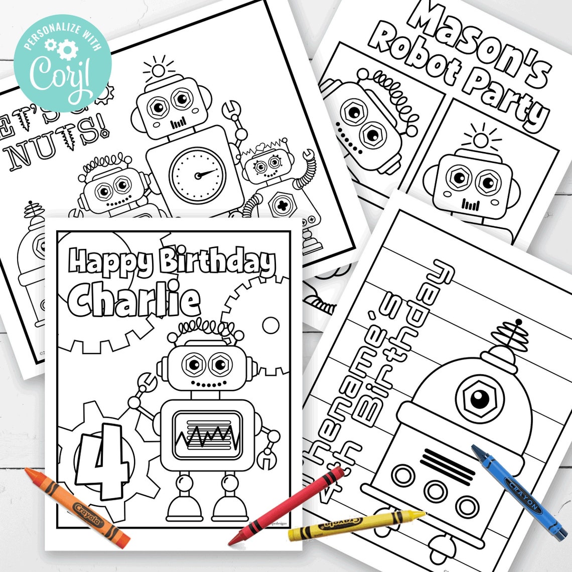 EDITABLE Robot Coloring Pages 4 Designs 8.5 X 11 Coloring | Etsy