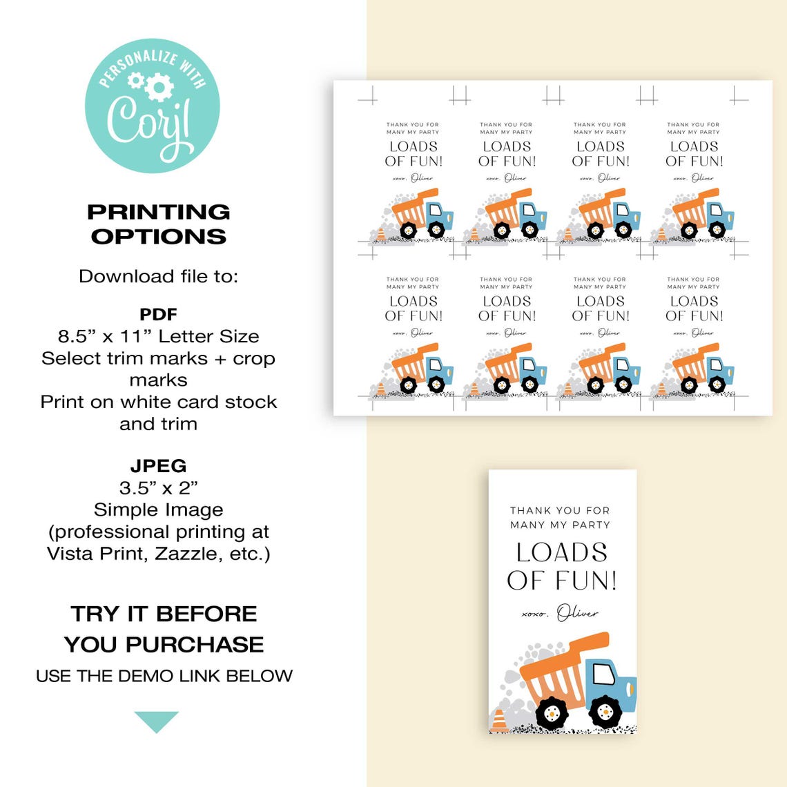 EDITABLE Construction Party Thank You Tag • Gift Tag • Favor Tag ...