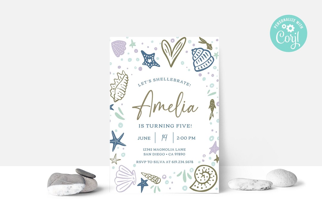 EDITABLE Sea Shell Invitation Shellabration Party Invitation - Etsy