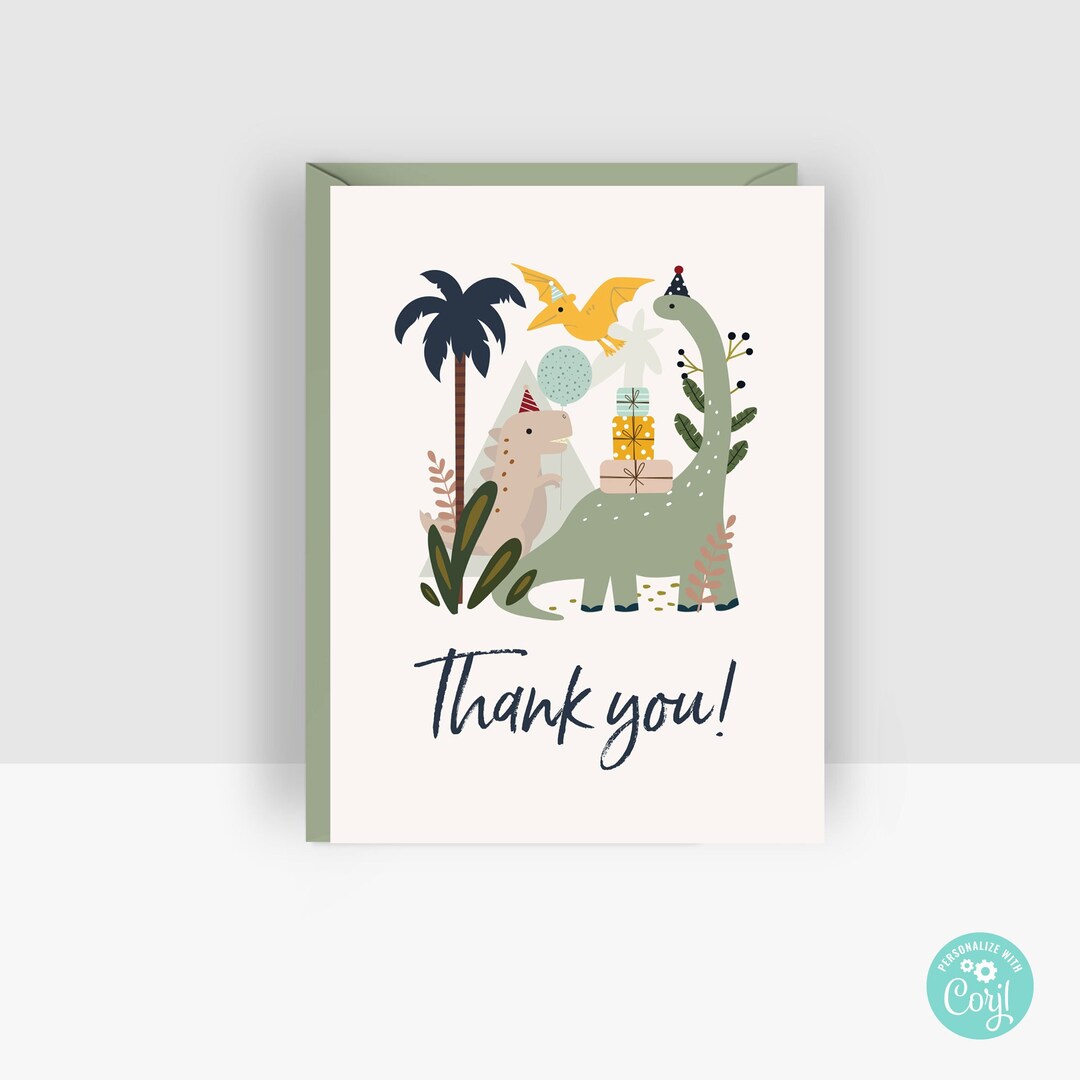 EDITABLE Dinosaur Thank You Card • Dino Birthday Thank You • Dinosaur ...