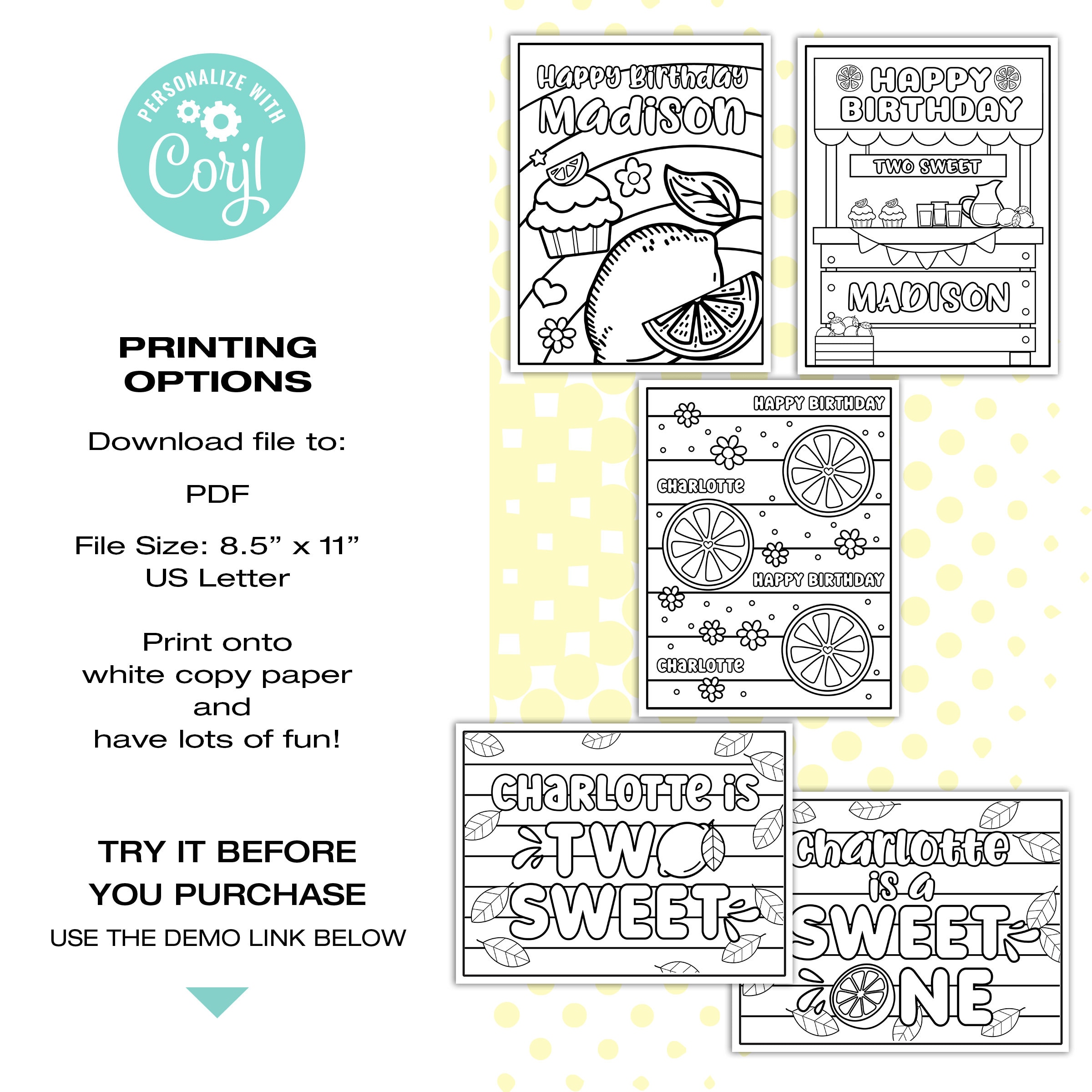 EDITABLE Lemon Coloring Pages • 3 Designs Any Age + Additional for Age ...