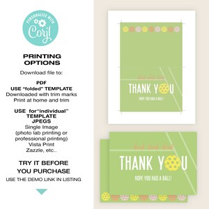 EDITABLE Pickleball Thank You Card • Note Card, Stationery, Dink Dink ...