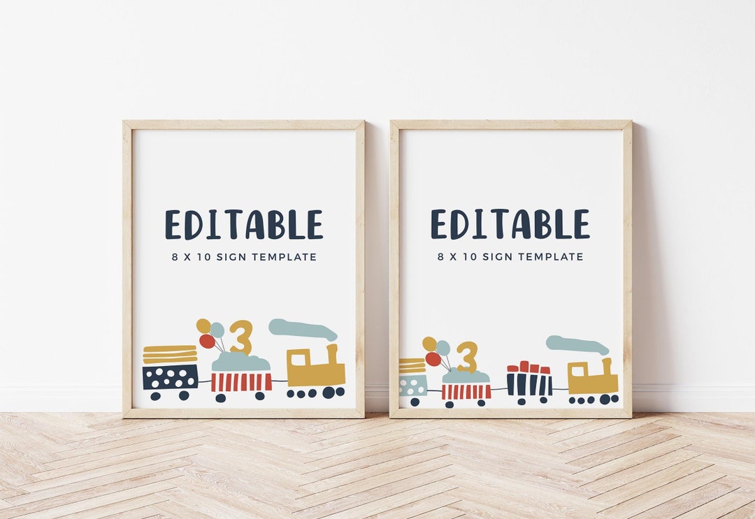 EDITABLE Train Birthday Party Signs 8x10 • Slumber Party • Digital ...