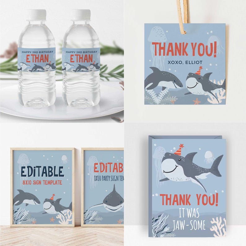 EDITABLE Shark Party Signs • Shark Birthday Party Signs • Fin-tastic ...