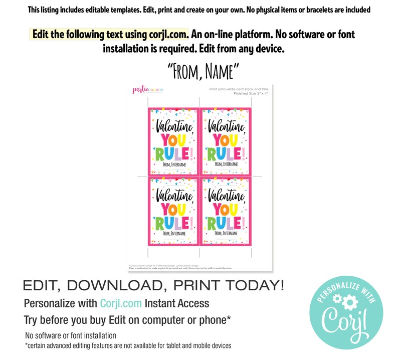 EDITABLE You Rule Valentine Card Ruler Valentine Classroom - Etsy