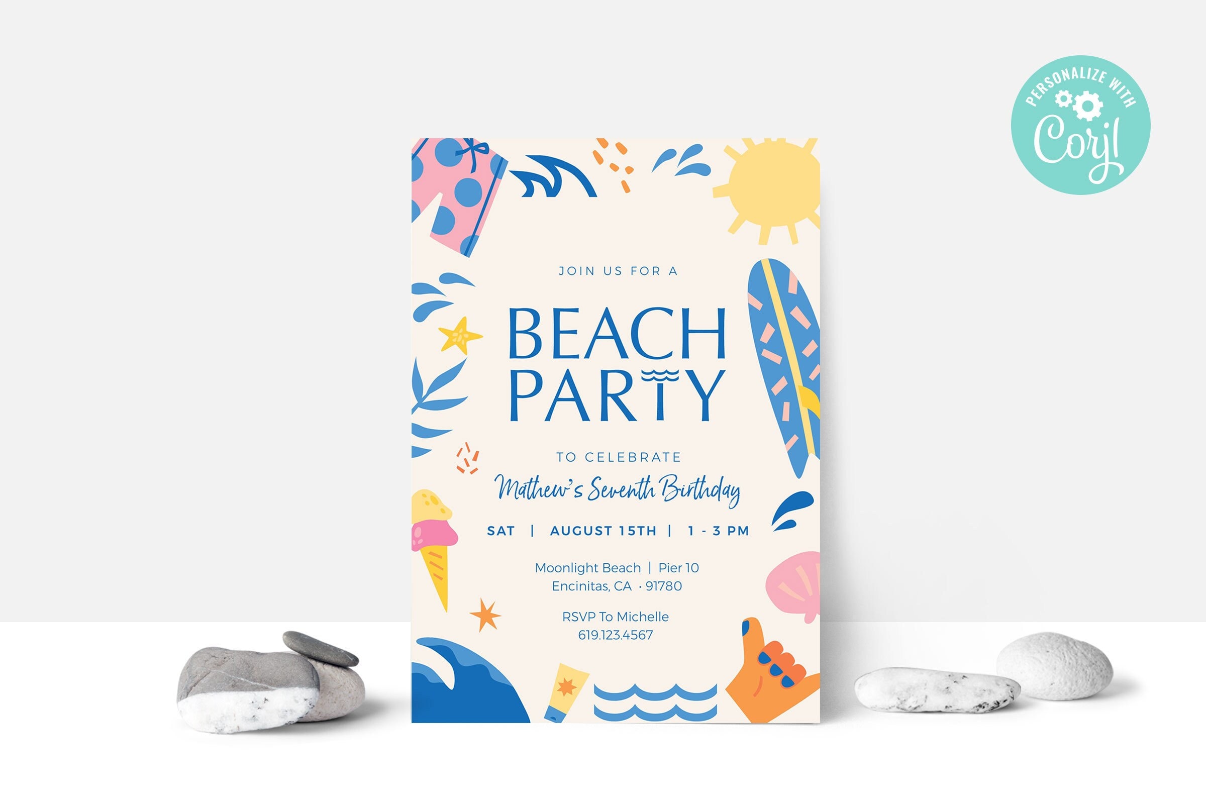 EDITABLE Beach Party Birthday Party Invitation, Beach Party, Summer ...