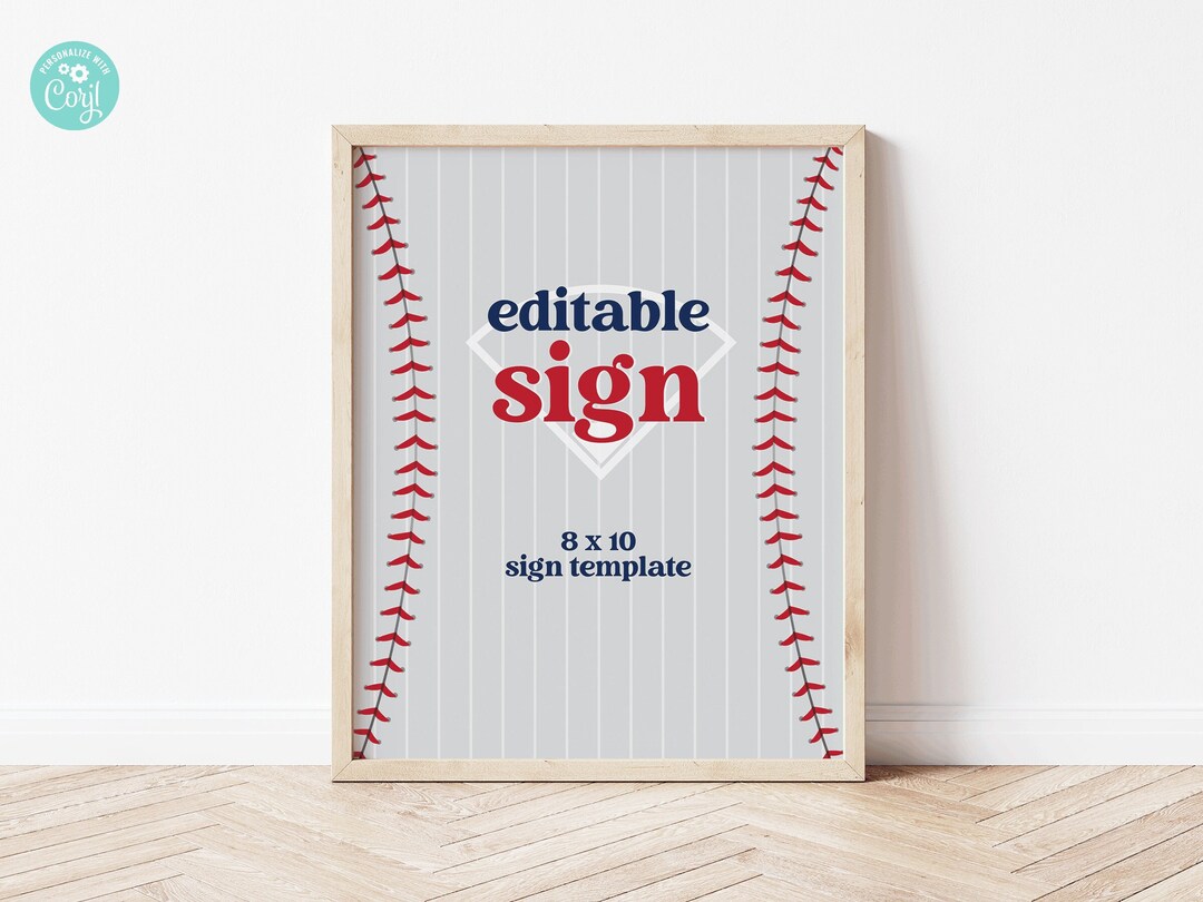 Editable Baseball Party Signs | Home ONE | Modern Baseball Sign ...