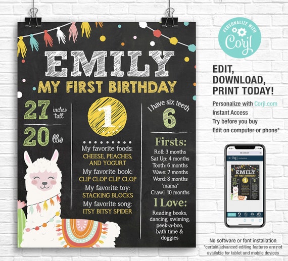 EDITABLE Llama Birthday Poster Llama Chalkboard Poster | Etsy