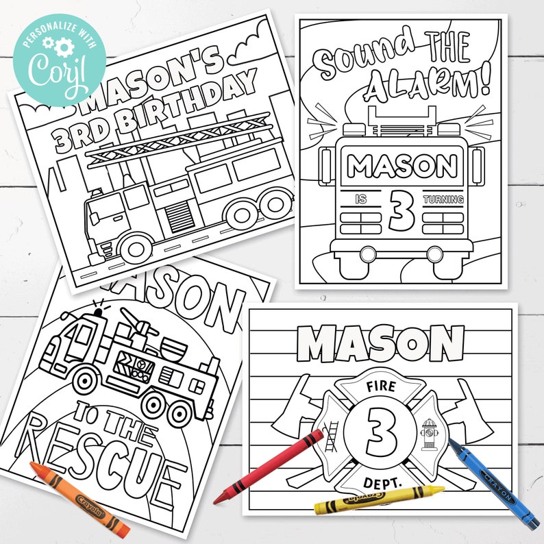 EDITABLE Fire Truck Coloring Pages 4 Designs 8.5 X 11 - Etsy