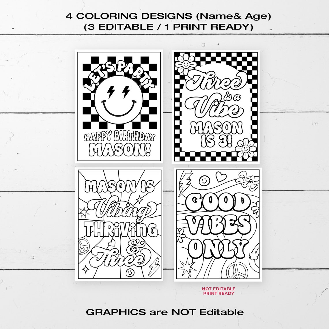 EDITABLE Cool | Vibing Thriving and Three Coloring Pages • 4 Designs 8. ...
