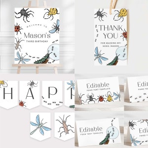 EDITABLE Insect Bug Birthday Party BUNDLE | 14 EDITABLE Digital ...
