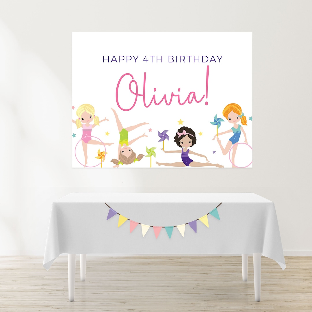 EDITABLE Gymnastics Birthday Backdrop Banner 30" X 48" and 36" X 48 ...
