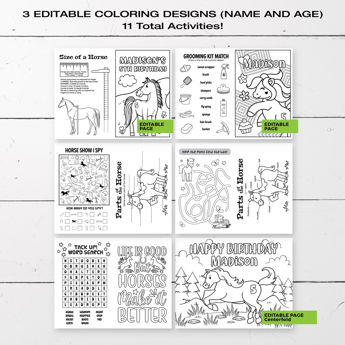 Horse Birthday Party Coloring Booklet 11 Coloring or Horse - Etsy