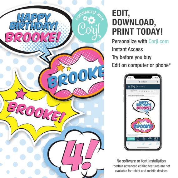 EDITABLE Superhero Girl Party Signs Large Medium & Small | Etsy