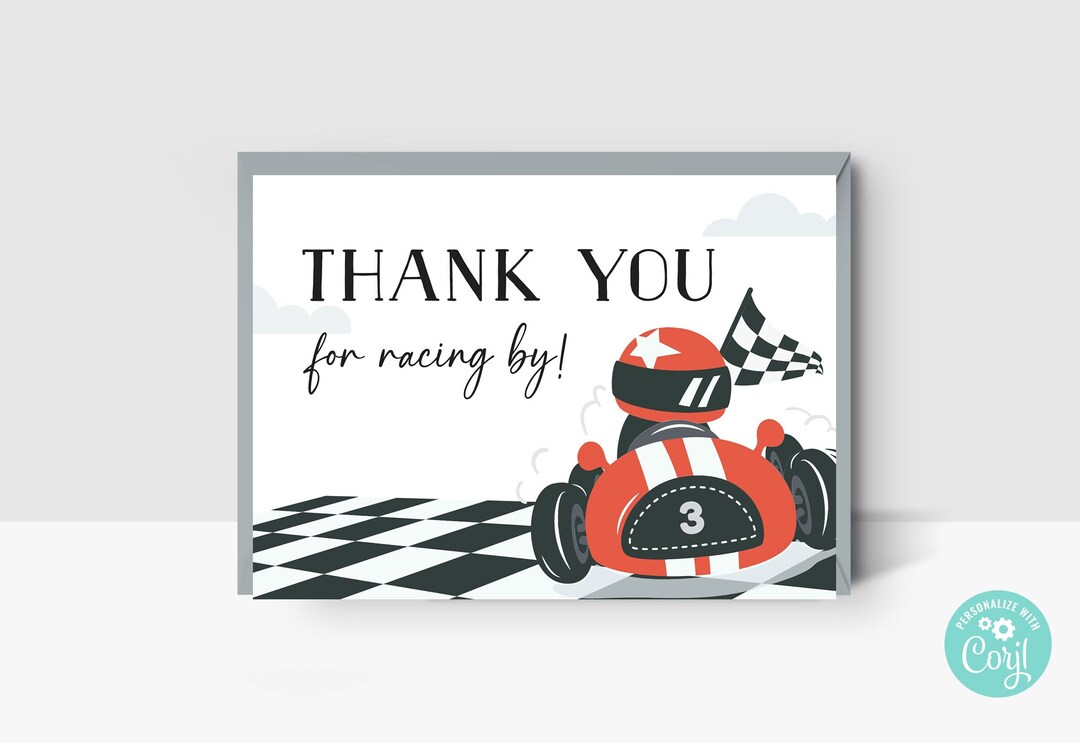 EDITABLE Race Car Thank You Card Racer Thank You Folded - Etsy