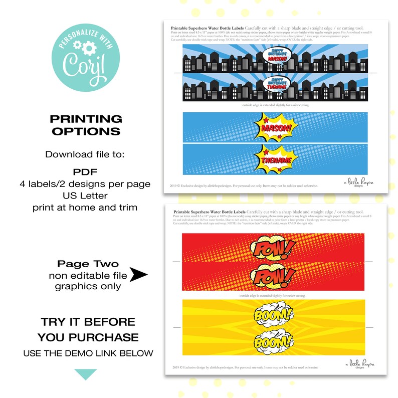 EDITABLE Printable Superhero Water Bottle Labels / Superhero - Etsy