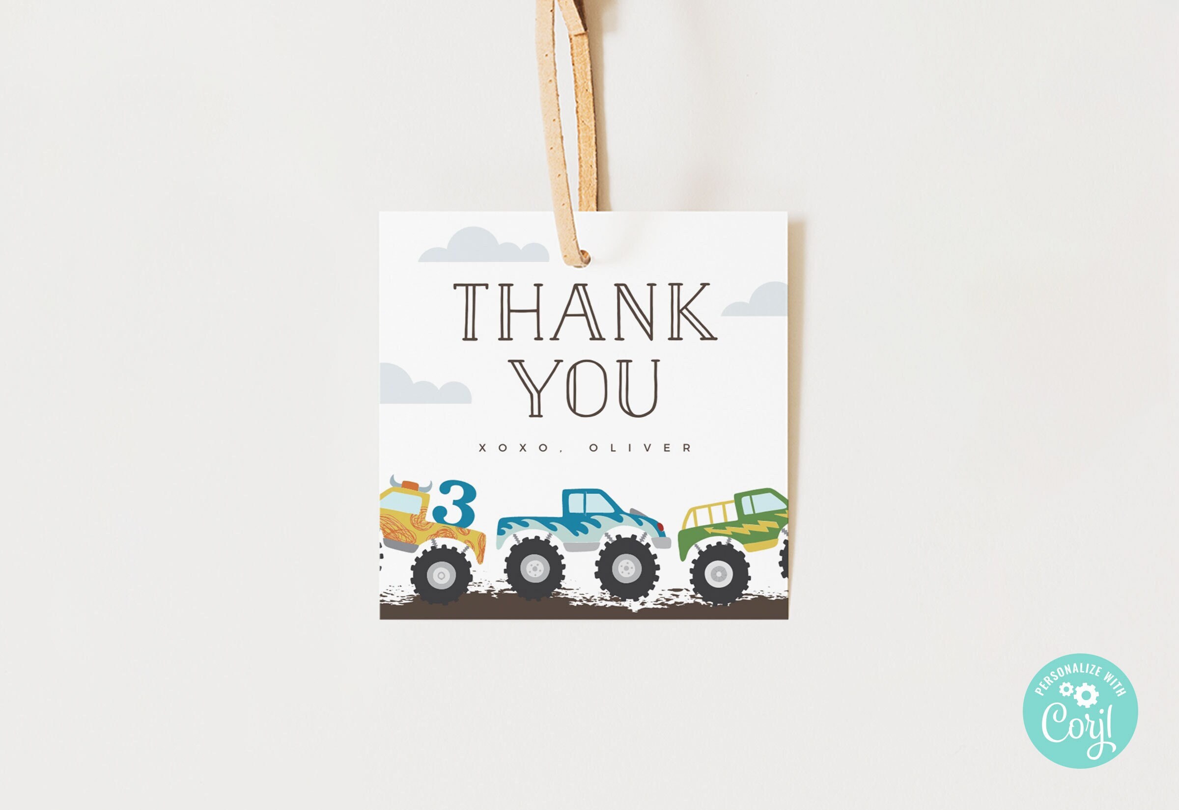 EDITABLE Monster Truck Thank You Tag Truck Favor Tag - Etsy