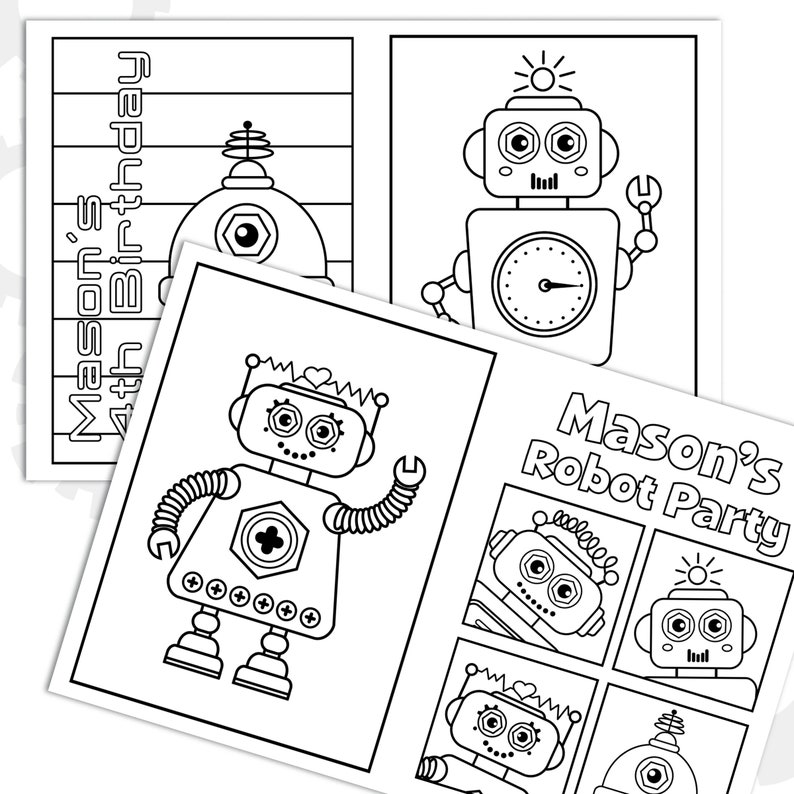 EDITABLE Robot Mini Coloring Book 8 Designs/4 Pages - Etsy