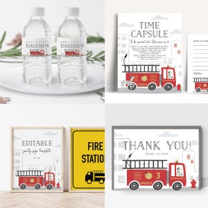 EDITABLE Fire Truck Party Water Bottle Labels • Food Label • Fireman ...