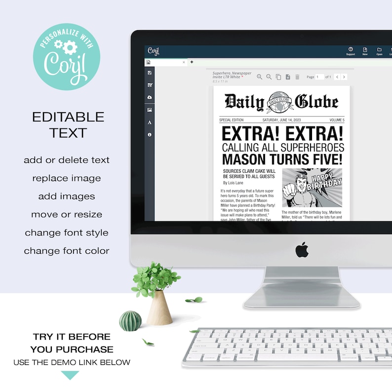 EDITABLE Superhero Newspaper Invitation / Superhero Invite • 8.5" X 11 ...