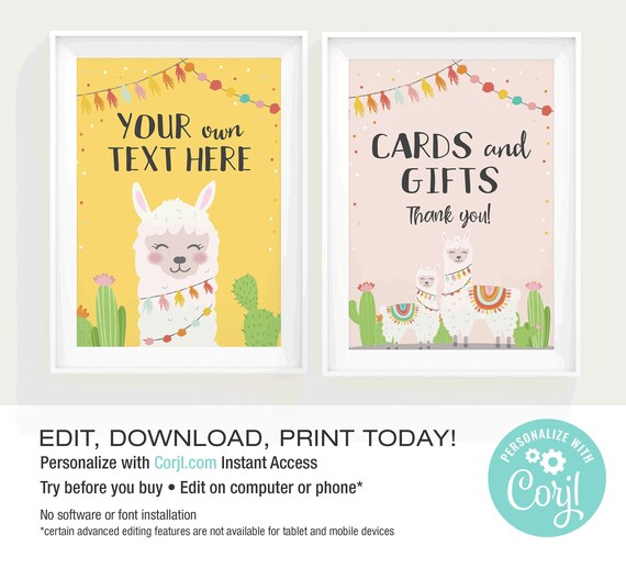 EDITABLE Llama Party Signs 2 Designs 8x10 and 5x7 Cactus - Etsy