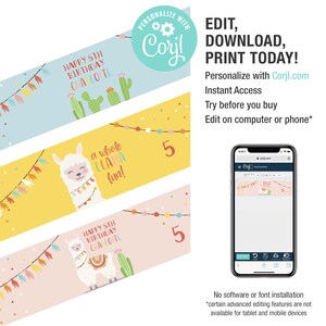 EDITABLE Printable Llama Water Bottle Labels | Cactus Alpaca Fiesta ...