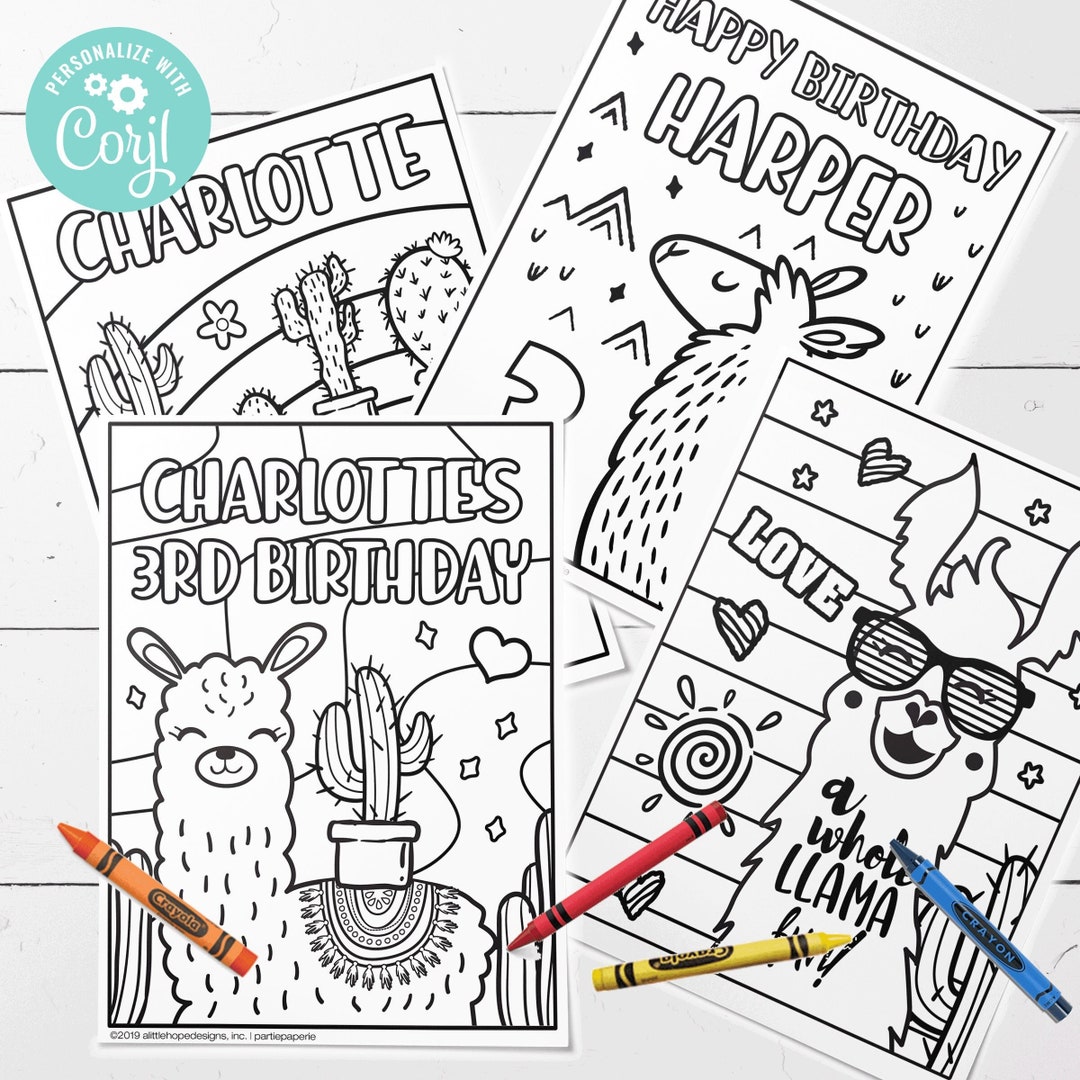EDITABLE Llama Coloring Pages • 4 Designs 8.5 X 11 | Birthday Activity ...