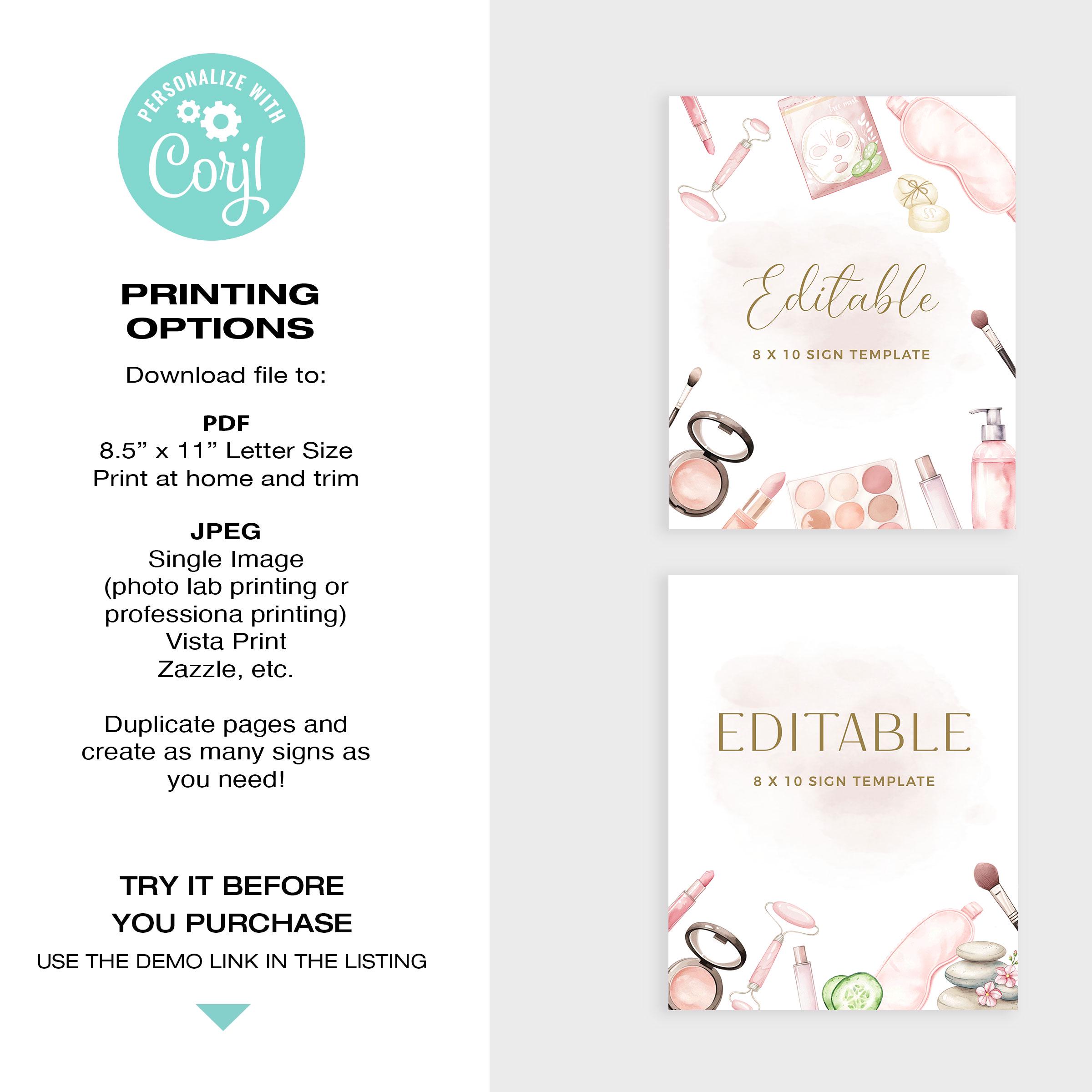EDITABLE Girl Spa Party Signs 8" X 10" • watercolor Modern Spa Signs ...