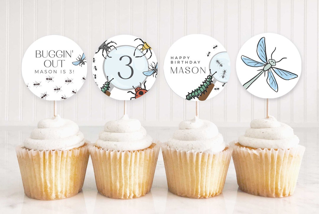 EDITABLE Insect Bug Party Cupcake Toppers • Circles • 4 Designs • Bug ...
