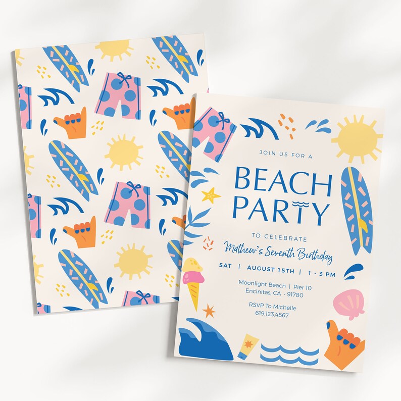 EDITABLE Beach Party Birthday Party Invitation, Beach Party, Summer ...