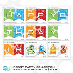 Robot Happy Birthday Pennant | Robot Banner| Printable Pennant ...