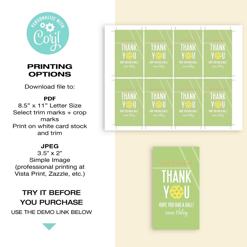 EDITABLE Pickleball Party Thank You Tag, Pickleball Favor Tag, Dink ...