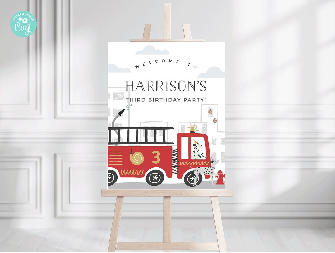 EDITABLE Fire Truck Birthday Party Welcome Poster • Welcome Sign ...