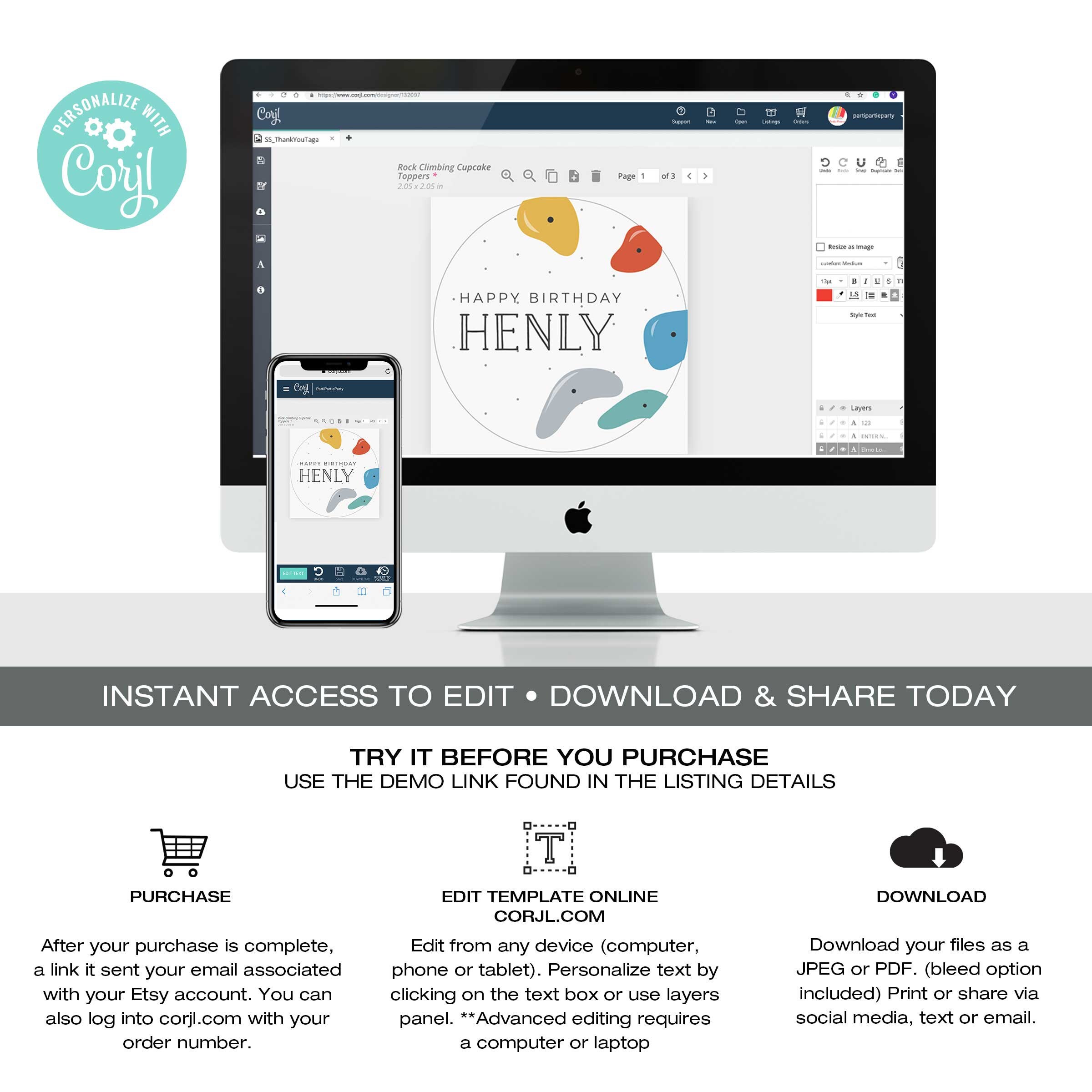 EDITABLE Rock Climbing Cupcake Toppers Circle Stickers Favor - Etsy