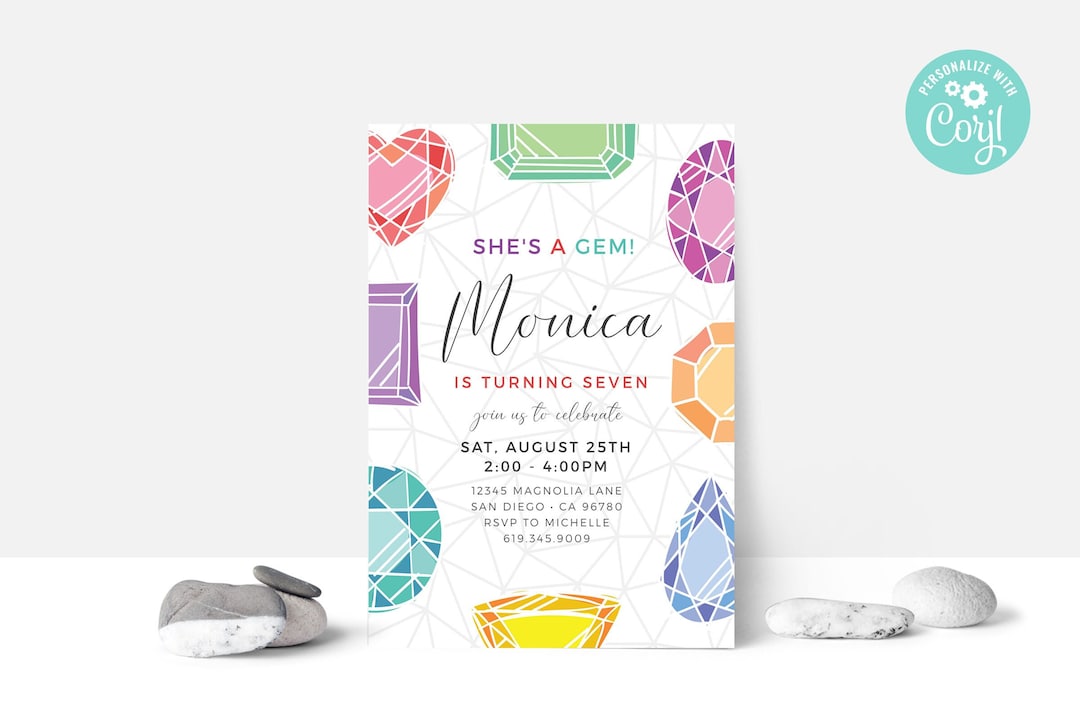 EDITABLE Gemstone Birthday Invitation, She's a Gem Birthday Party ...