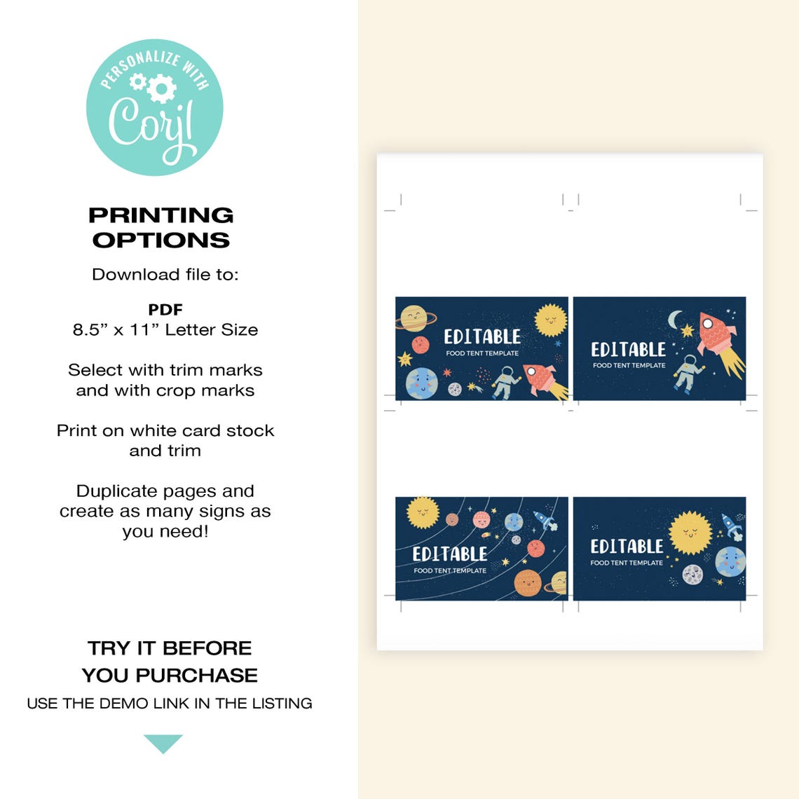 EDITABLE Space Themed Food Tent Templates • space Tent Cards • Galaxy ...