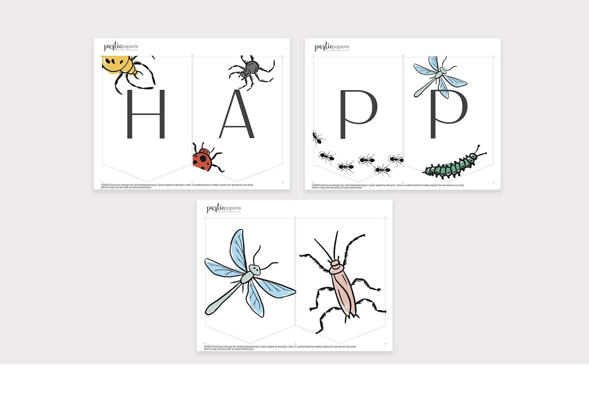 EDITABLE Insect Bug Party Pennant Set, Banner Set, Garland | Modern Bug ...